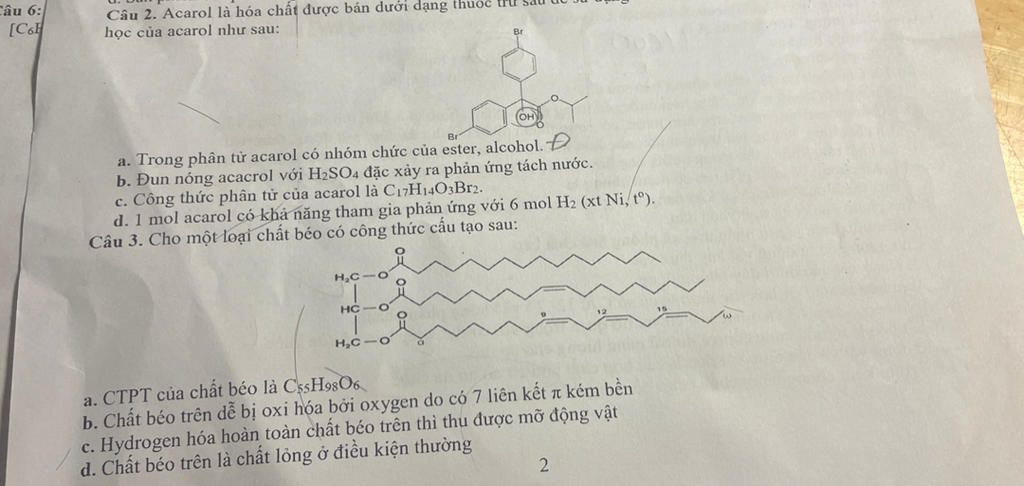 âu 6: [C6H Câu 2. Acarol là hóa chất được bán dưới dạng thuộc tru học ...