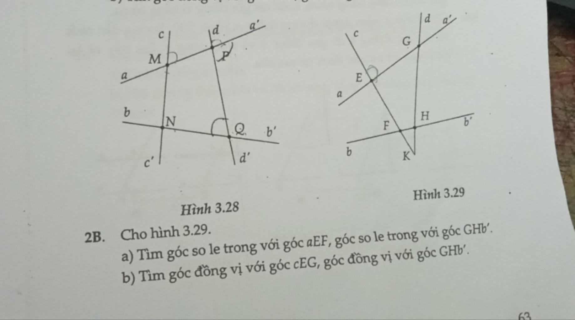 a MD E a b N .Q. ·b' F כדי c' d' b K Hình 3.28 G H Hình 3.29 2B. Cho ...