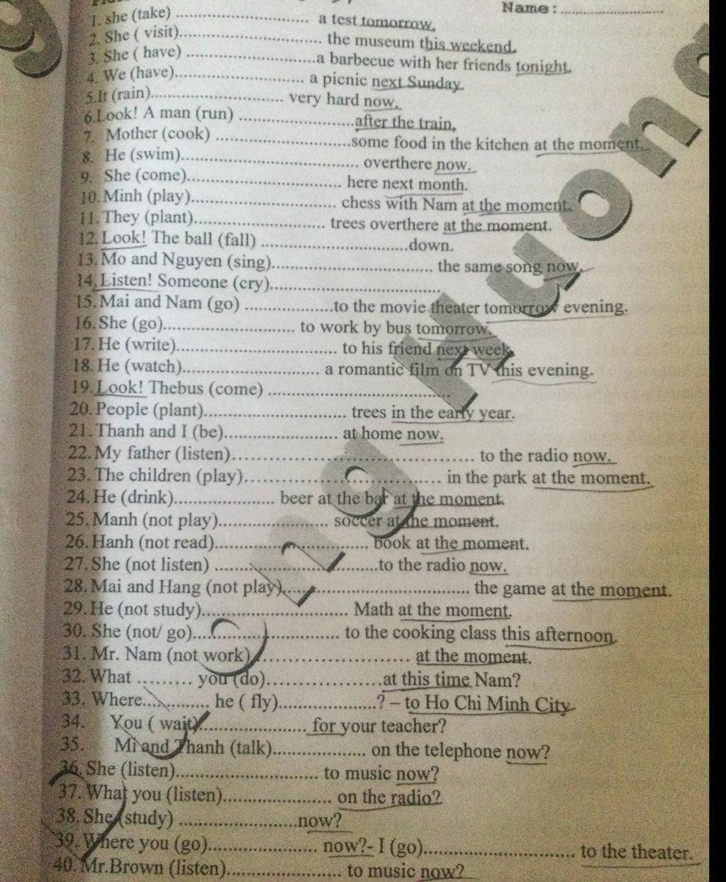 1. she (take) 2. She (visit). 3. She (have) 4. We (have).. 5.It (rain ...