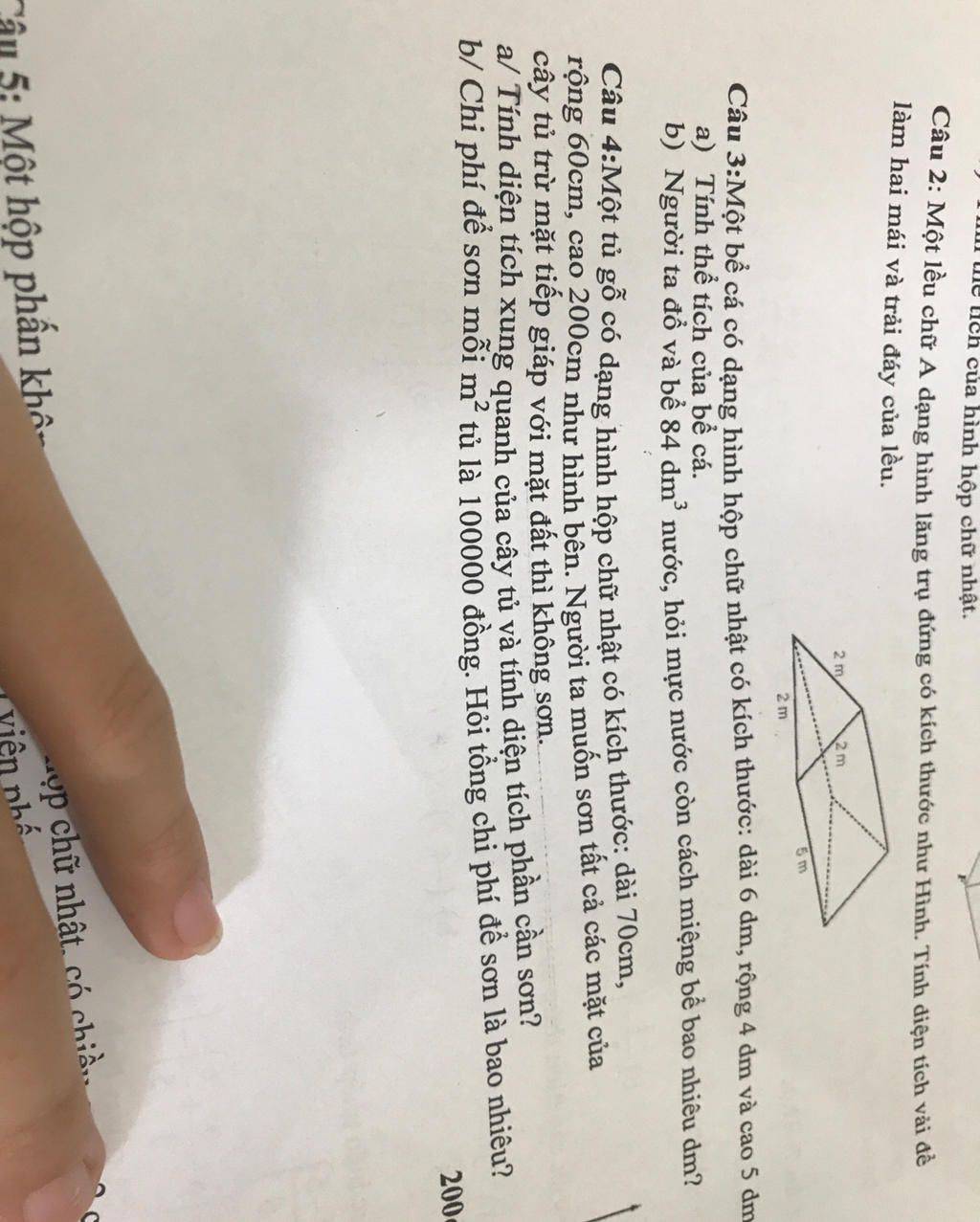 của hình hộp chữ nhật. Câu 2: Một lều chữ A dạng hình lăng trụ đứng có ...