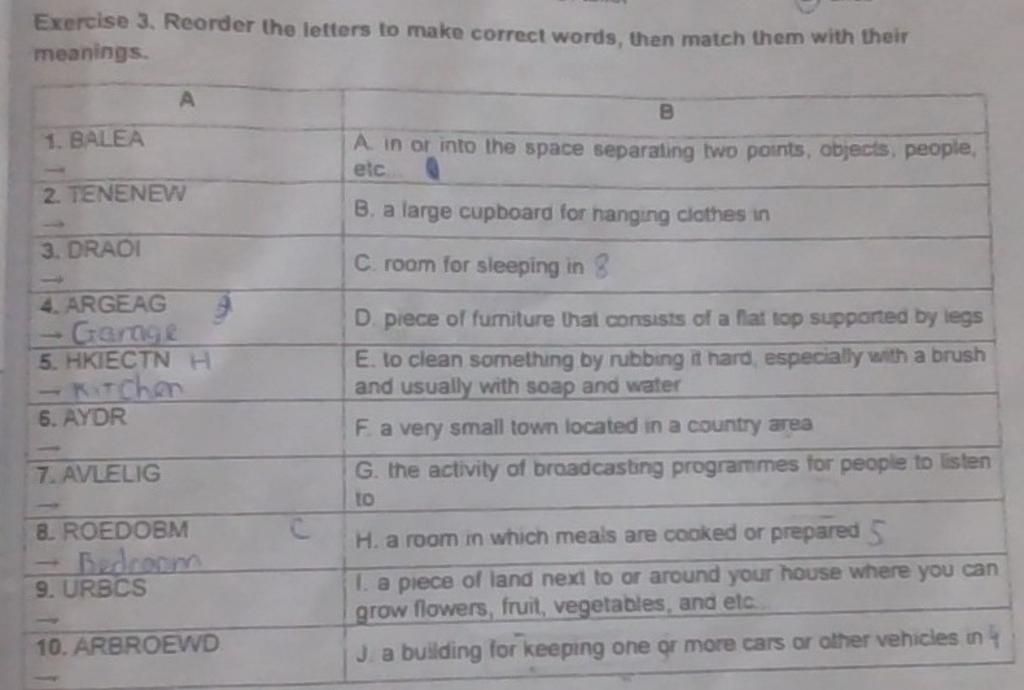 Exercise 3. Reorder the letters to make correct words, then match them ...