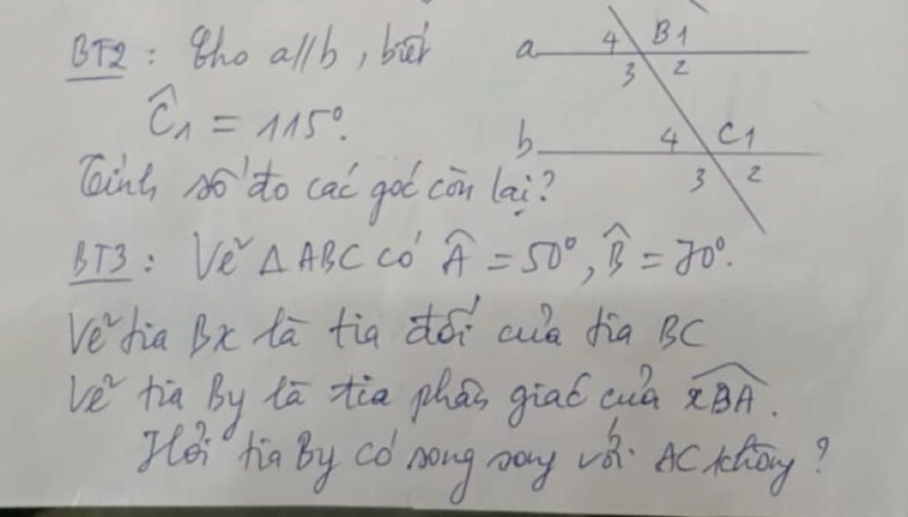 B1 a 3 Z b. N 4 C1 BT2: tho allb, bit C₁ = 115°. Thành số đo các góc ...
