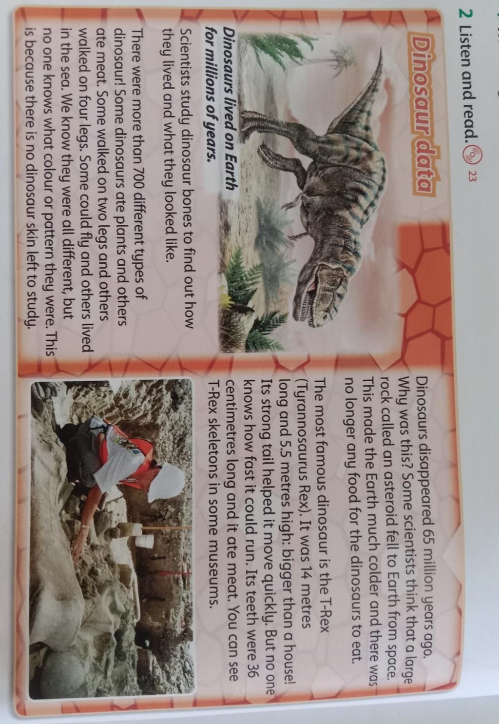 2 Listen and read. 23 Dinosaur data Dinosaurs lived on Earth for ...