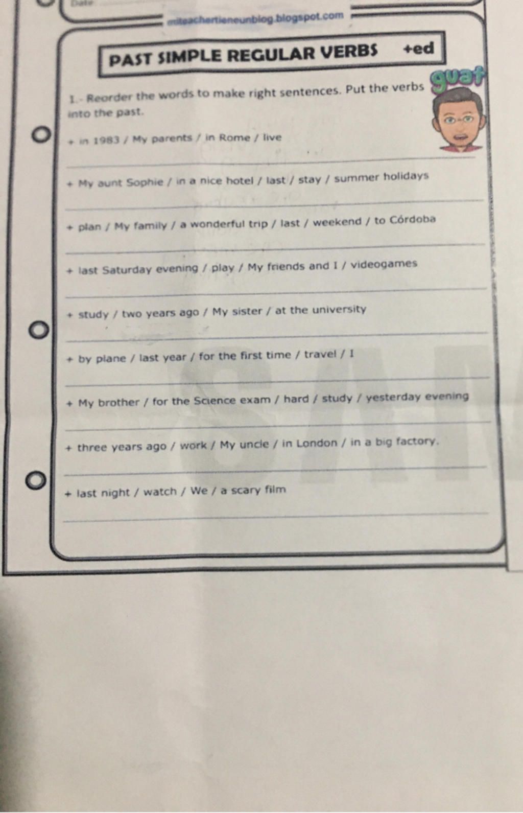 0 O O miteachertieneunblog.blogspot.com PAST SIMPLE REGULAR VERBS +ed 1 ...