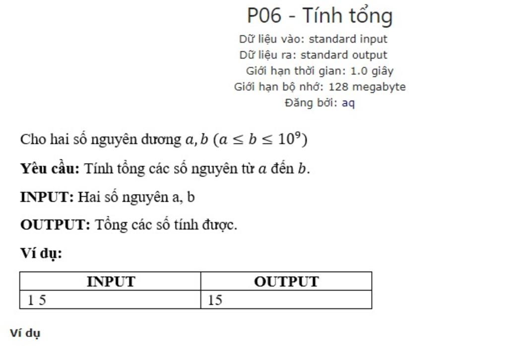 P06 - Tính tổng Dữ liệu vào: standard input Dữ liệu ra: standard output ...