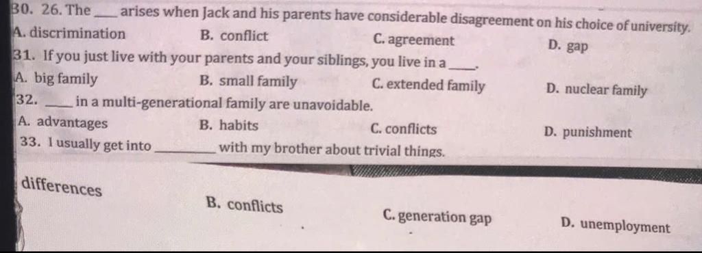 B. small family in a multi-generational family are unavoidable. 30. 26 ...