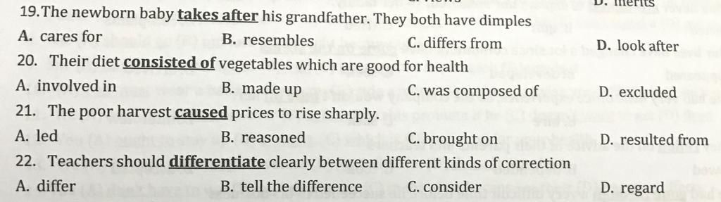 Câu 19 đến 22 chọn từ đồng nghĩa và ghi nghĩa của chúng ra nha19.The ...