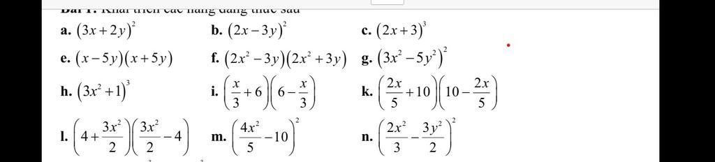h. (3x²+1)³ Dai an tion Cat nang yang the sau a. (3x+2y)² e. (x-5y)(x+ ...