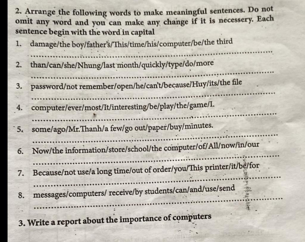 2. Arrange the following words