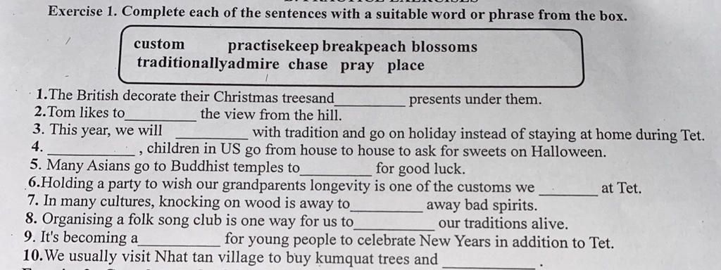 Exercise 1. Complete each of the sentences with a suitable word or ...