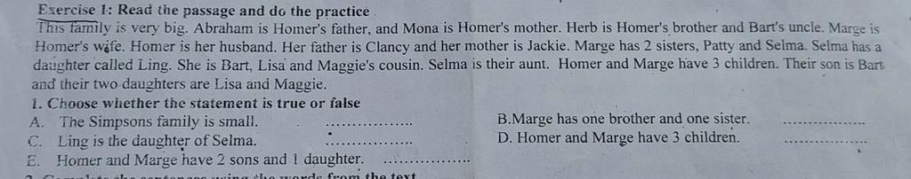 Exercise 1: Read the passage and do the practice. This family is very ...