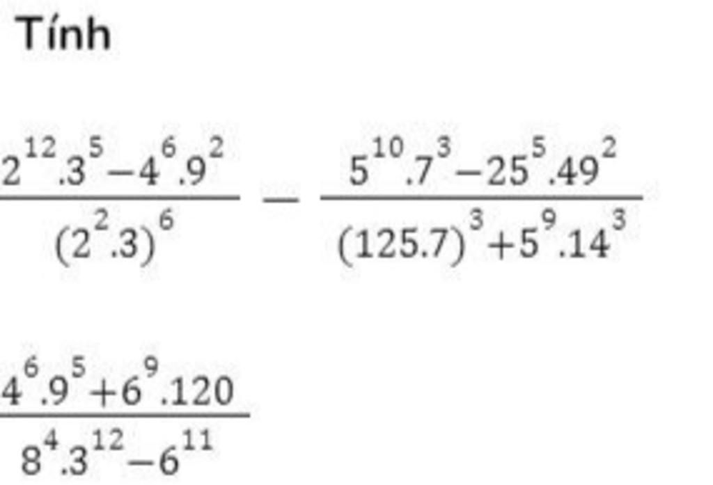 Tính 212 35-46.92 (22.3) 6 659 4°.9°+6°.120 84.312-6 .11 510.73-25.492 ...