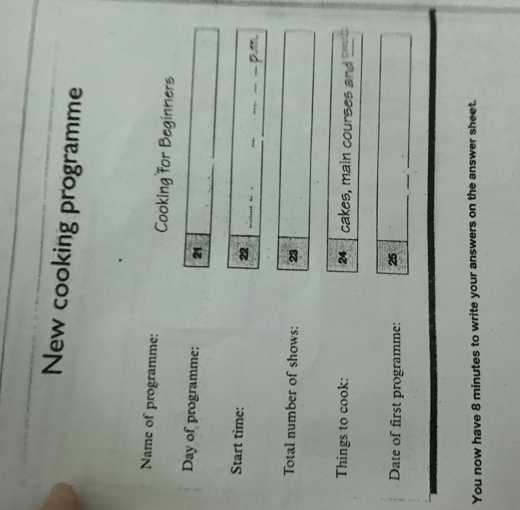 New cooking programme Name of programme: Cooking For Beginners Day of ...