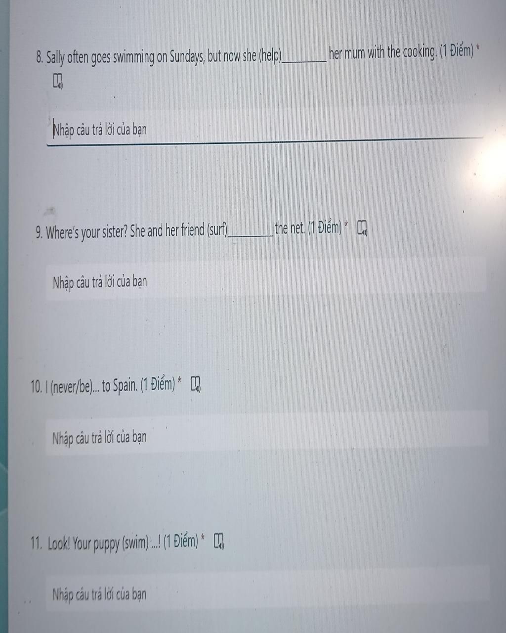 8. Sally often goes swimming on Sundays, but now she (help) her mum ...