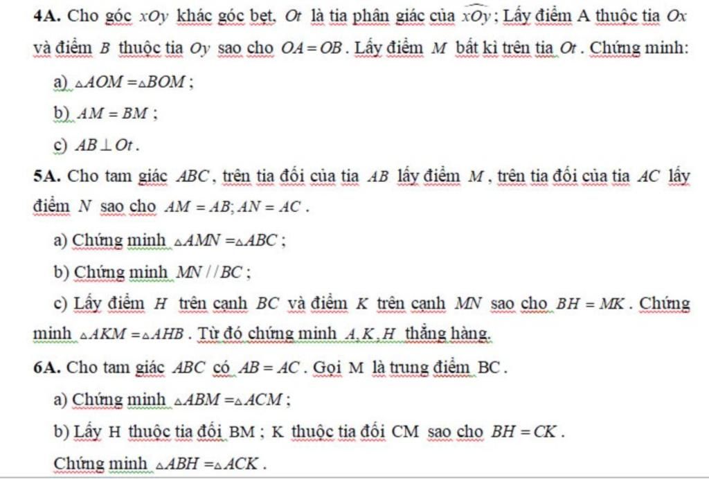 4A. Cho góc xOy khác góc bẹt. Ot là tia phân giác của xOy; Lấy điểm A thuộc tia Ox và điểm B ...