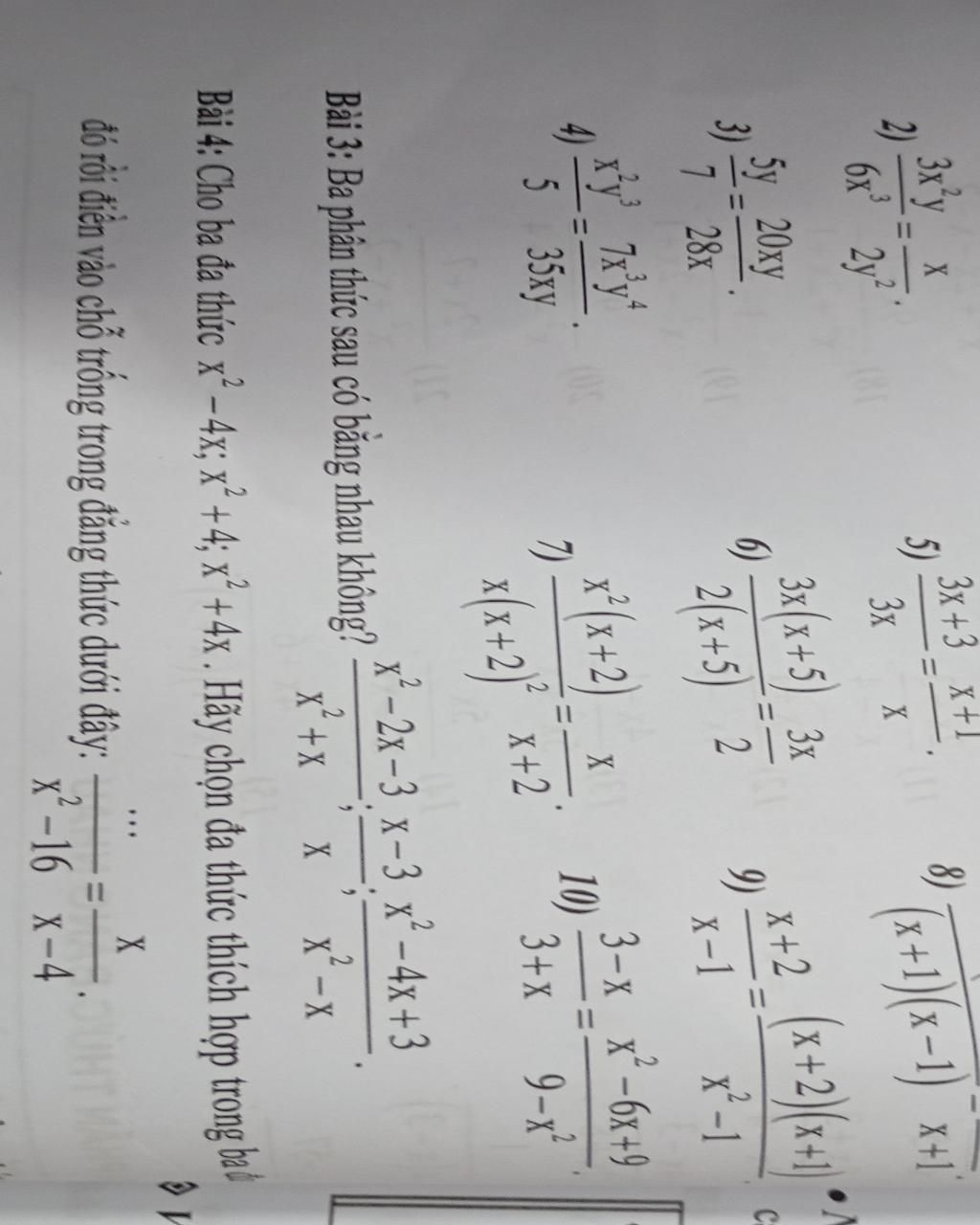 3x²y 2) 5) 3x+3 x+1 = 8) 6x³ 2y2 3x X 5y 20xy 3x(x+5)_3x 3) 6) =- (x+1 ...
