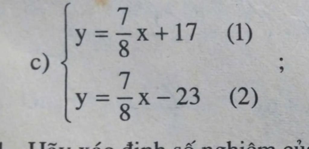 y c) 7 x +17 (1) =8x 7 y=x-23 8 x-23 (2)