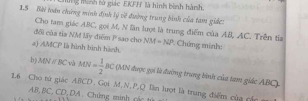 Cho tam giác abc, gọi M,N lần lượt là trung điểm của ab,ac. Trên tia ...