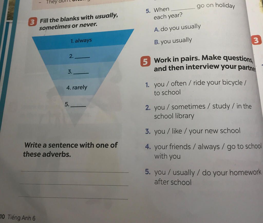 They 3 Fill the blanks with usually, sometimes or never. 2. 3. 1 ...