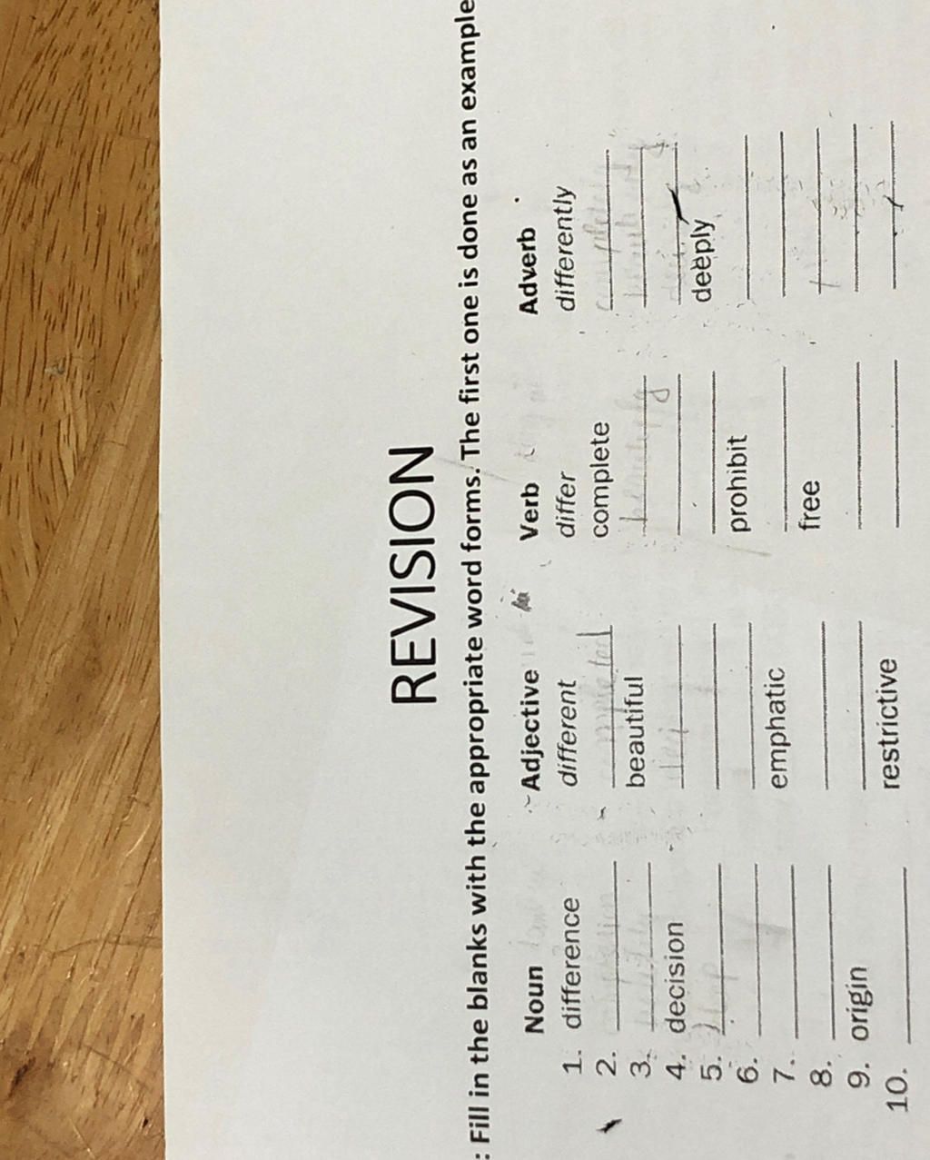 REVISION : Fill in the blanks with the appropriate word forms. The first one is done as an ...