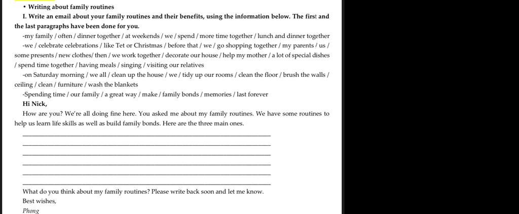 Writing about family routines I. Write an email about your family ...