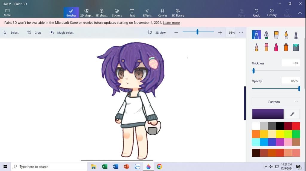 UWU* - Paint 3D Menu ☑ Brushes 2D shap... 3D shap... Stickers T Text ...