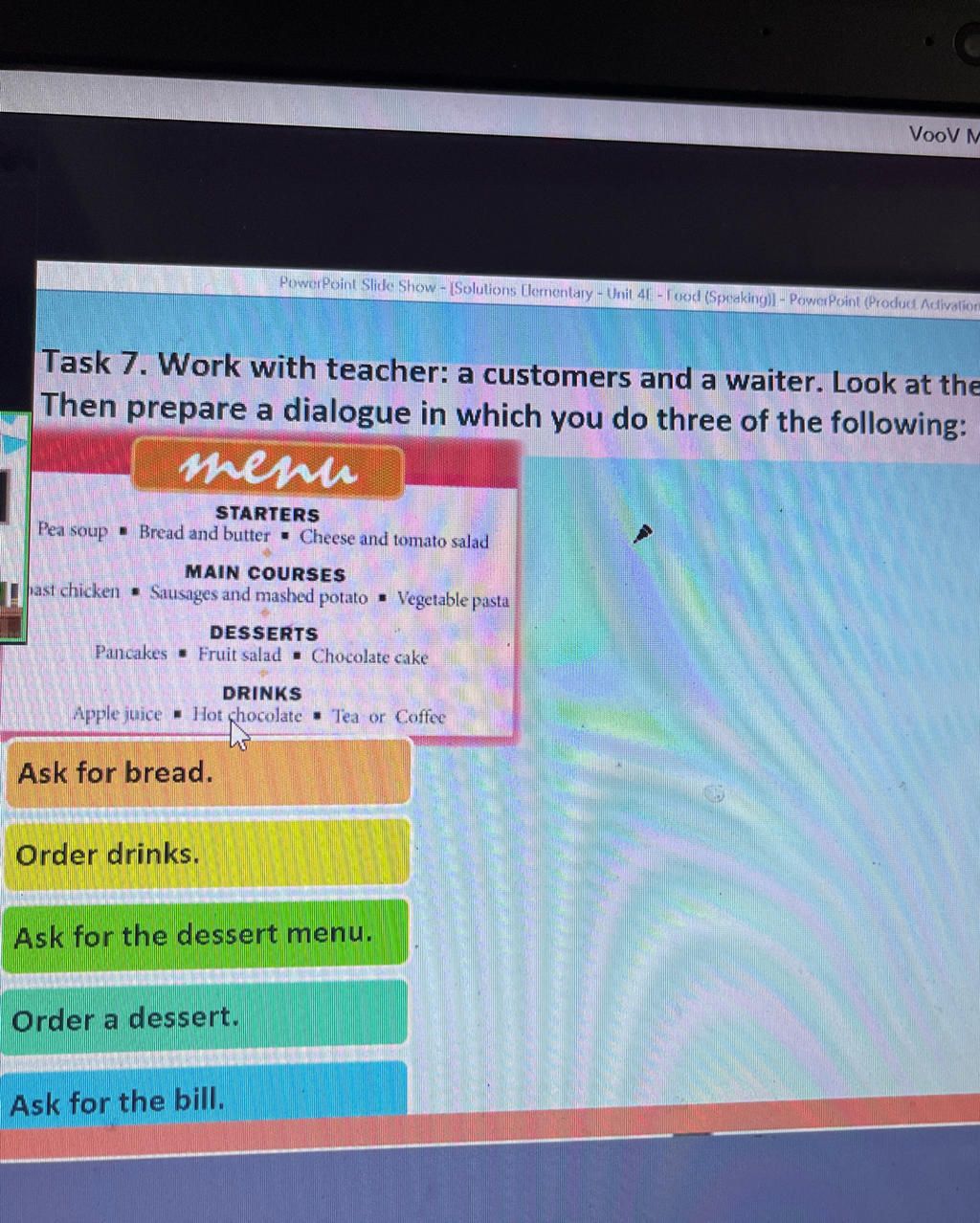 VooV M PowerPoint Slide Show - [Solutions Elementary - Unit 4E-Food (Speaking)] - PowerPoint ...