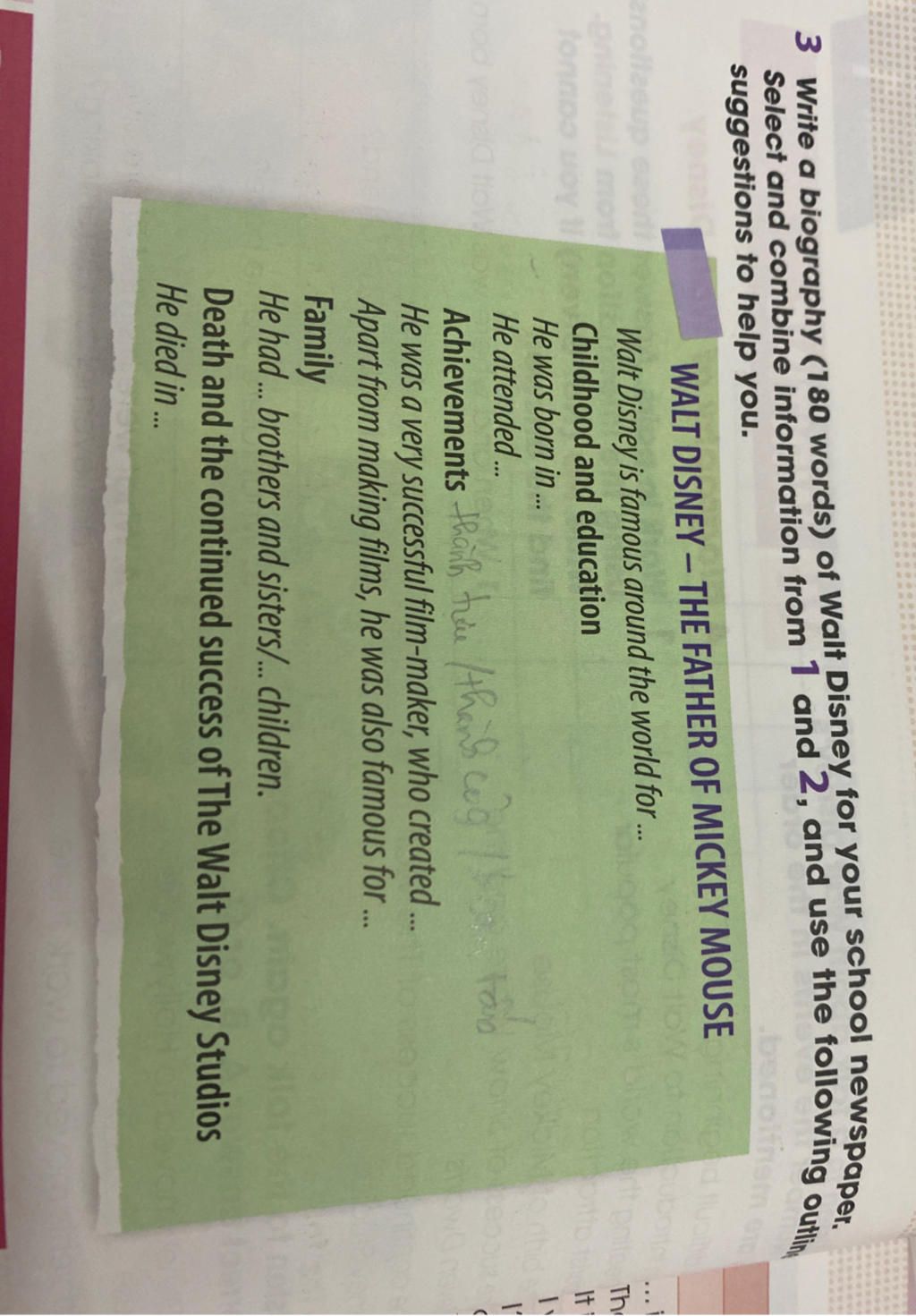 3 Write a biography (180 words) of Walt Disney for your school ...