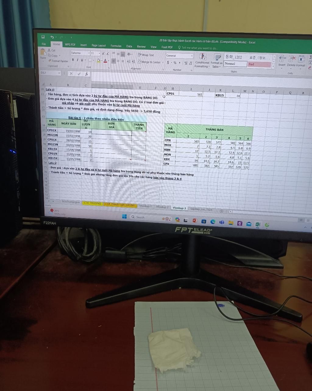 E s 20 bài tập thực hành Excel các hàm cơ bản (6)ds [Compatibility Model - Excel File Home WPS ...