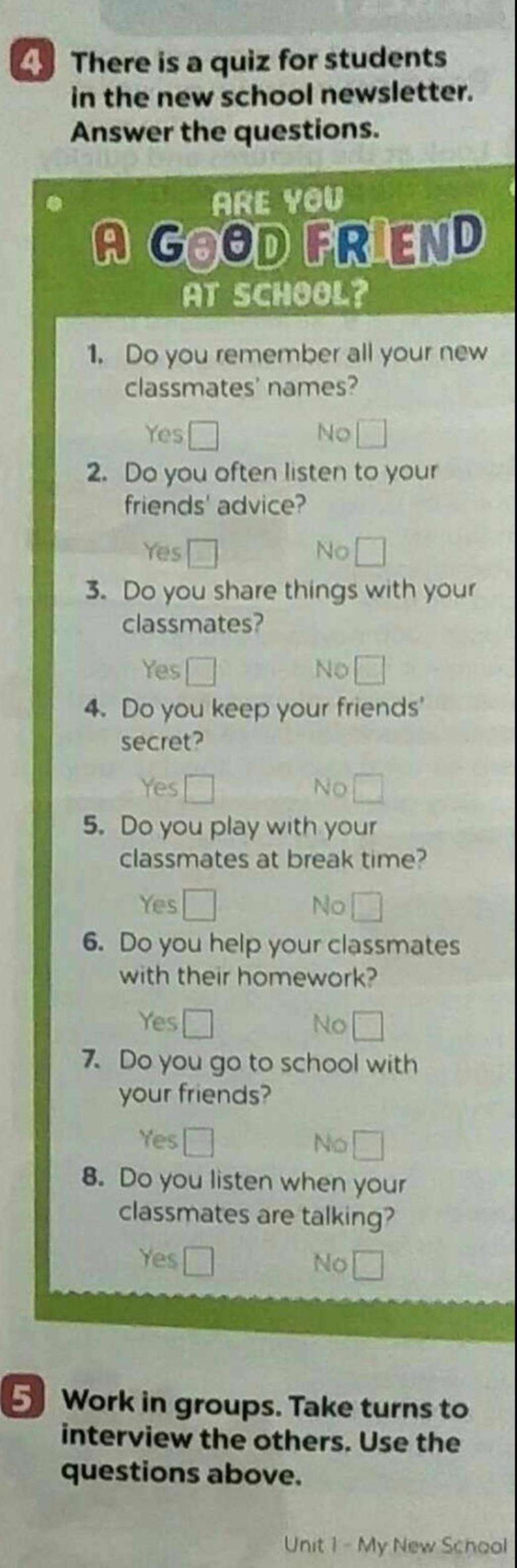 There is a quiz for students in the new school newsletter. Answer the ...