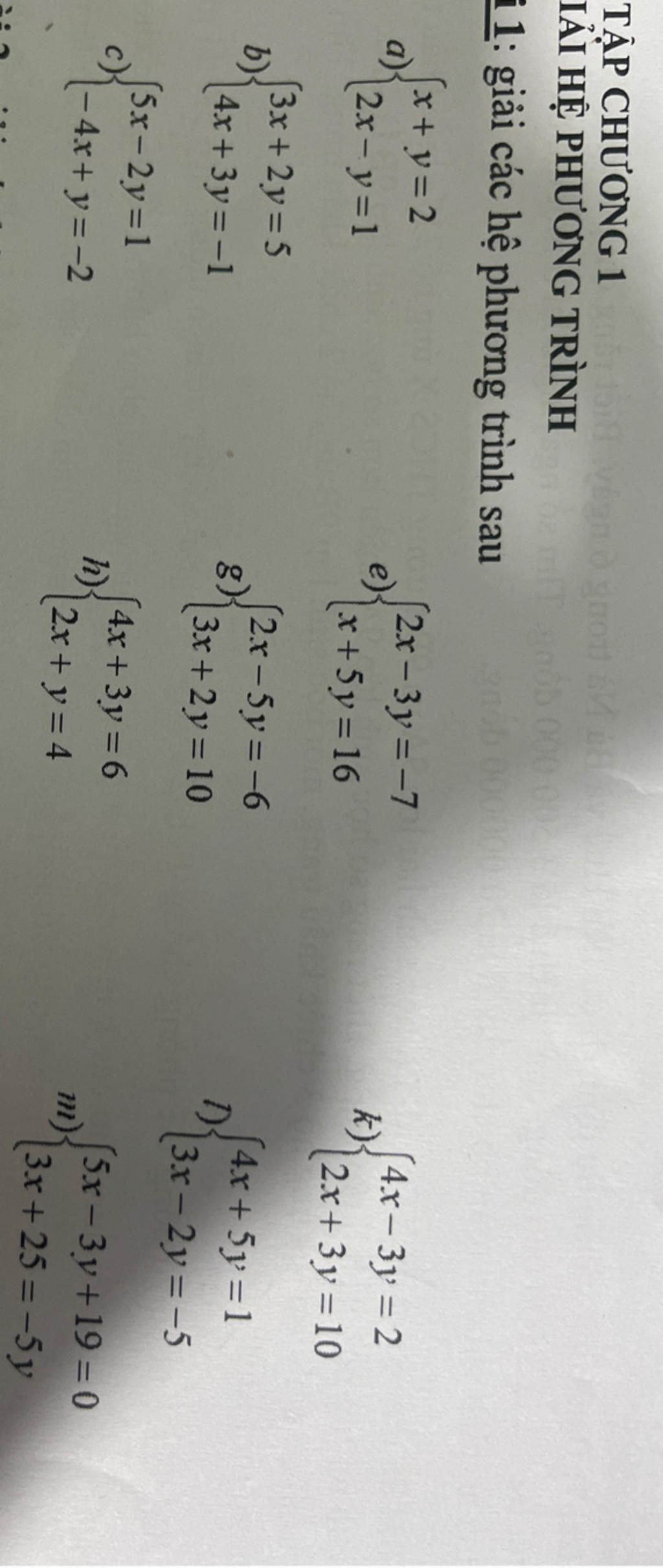 TẬP CHƯƠNG 1 IẢI HỆ PHƯƠNG TRÌNH 11: giải các hệ phương trình sau a)√ √ x + y = 2 2x-y=1 e) 2 ...