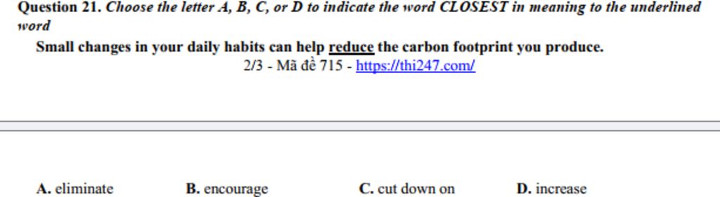 Question 21. Choose the letter A, B, C, or D to indicate the word ...