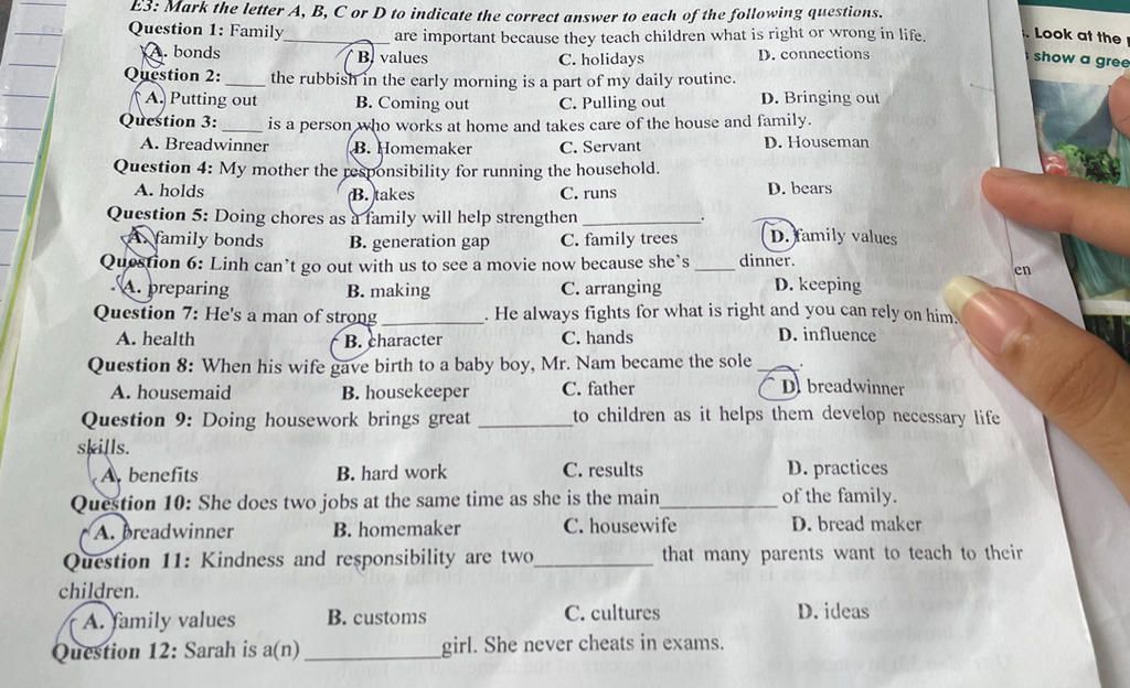 E3: Mark the letter A, B, C or D to indicate the correct answer to each ...