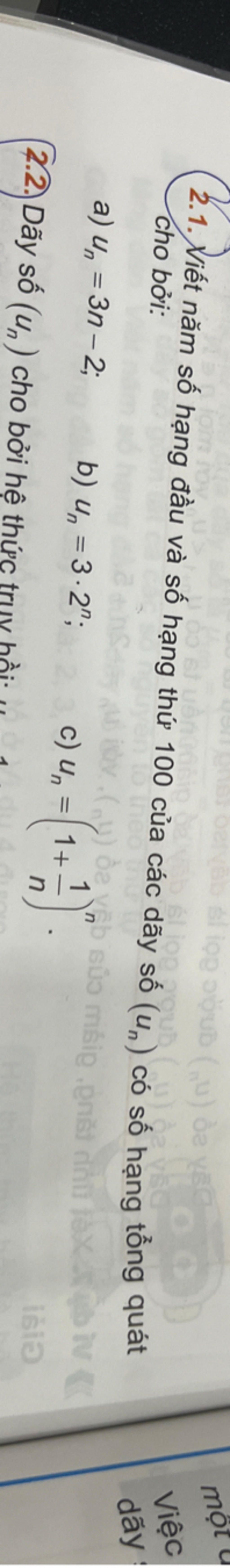 jom rov. U (ab alio poud (u) de y Qub O 2.1. Viết năm số hạng đầu và số ...