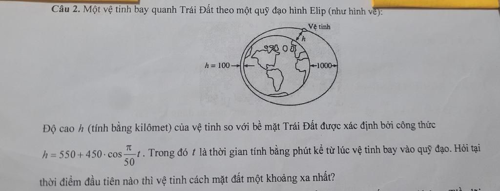 Câu 2. Một vệ tinh bay quanh Trái Đất theo một quỹ đạo hình Elip (như hình về): Vệ tinh 00 h ...