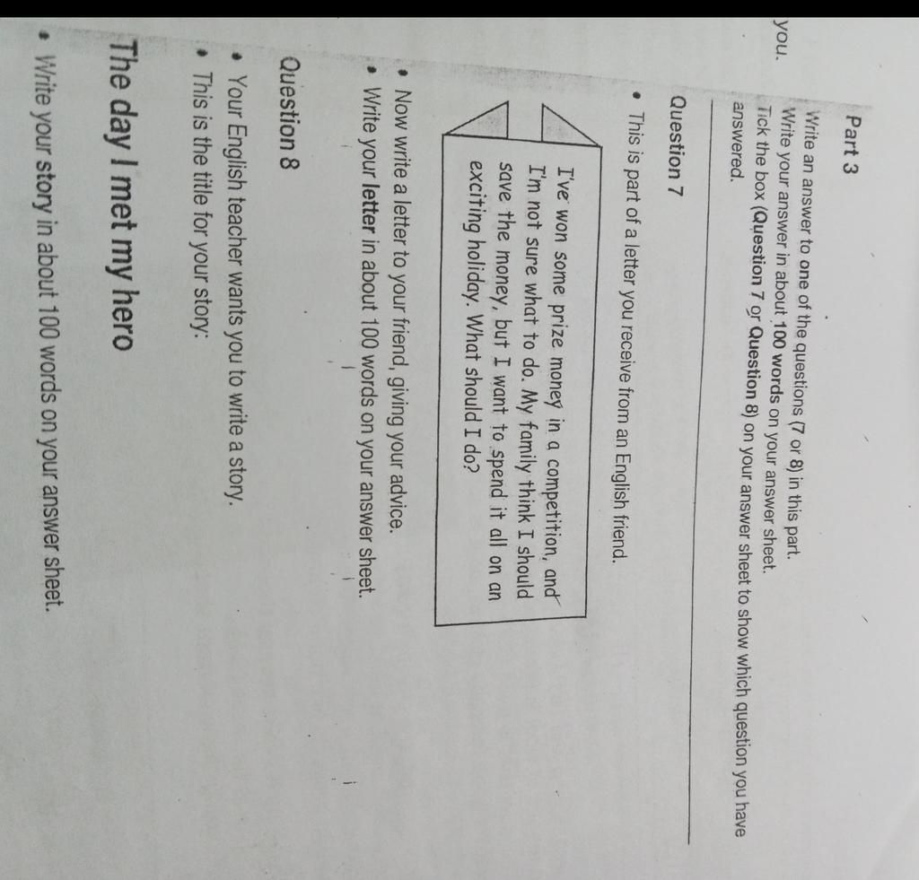 you. Part 3 Write an answer to one of the questions (7 or 8) in this ...