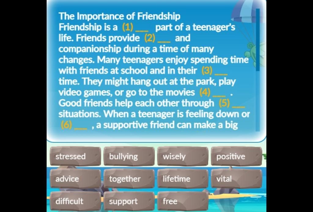 The Importance of Friendship Friendship is a (1) _ part of a teenager's ...
