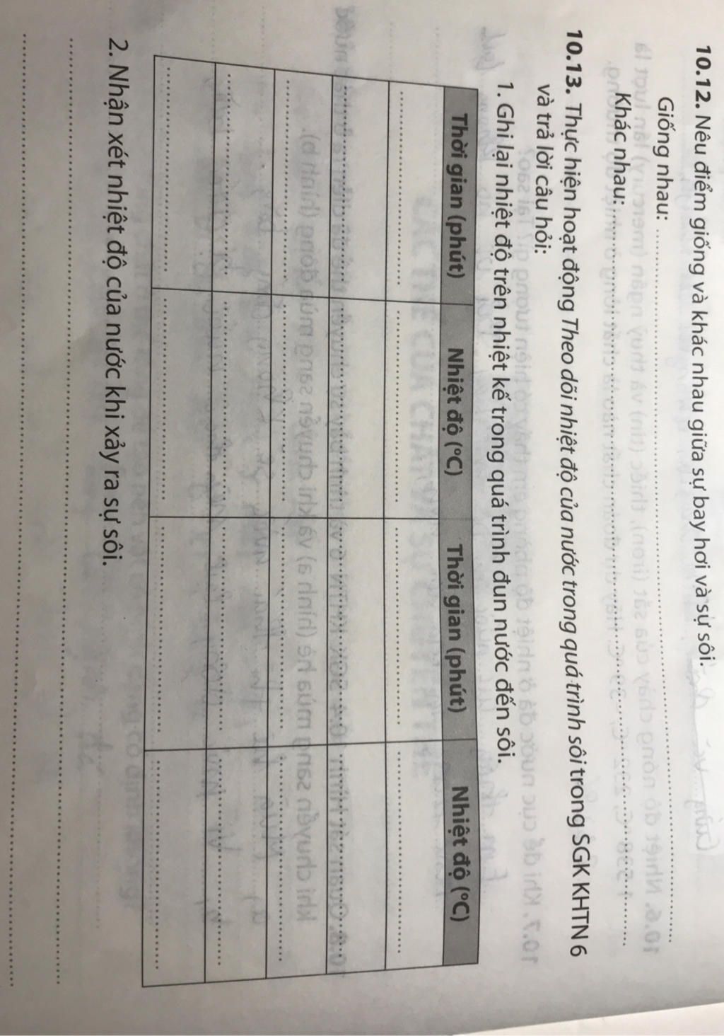 10.12. Nêu điểm giống và khác nhau giữa sự bay hơi và sự sôi. Giống ...