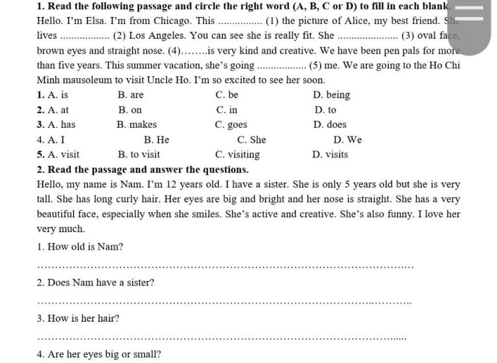 lives 1. Read the following passage and circle the right word (A, B, C ...