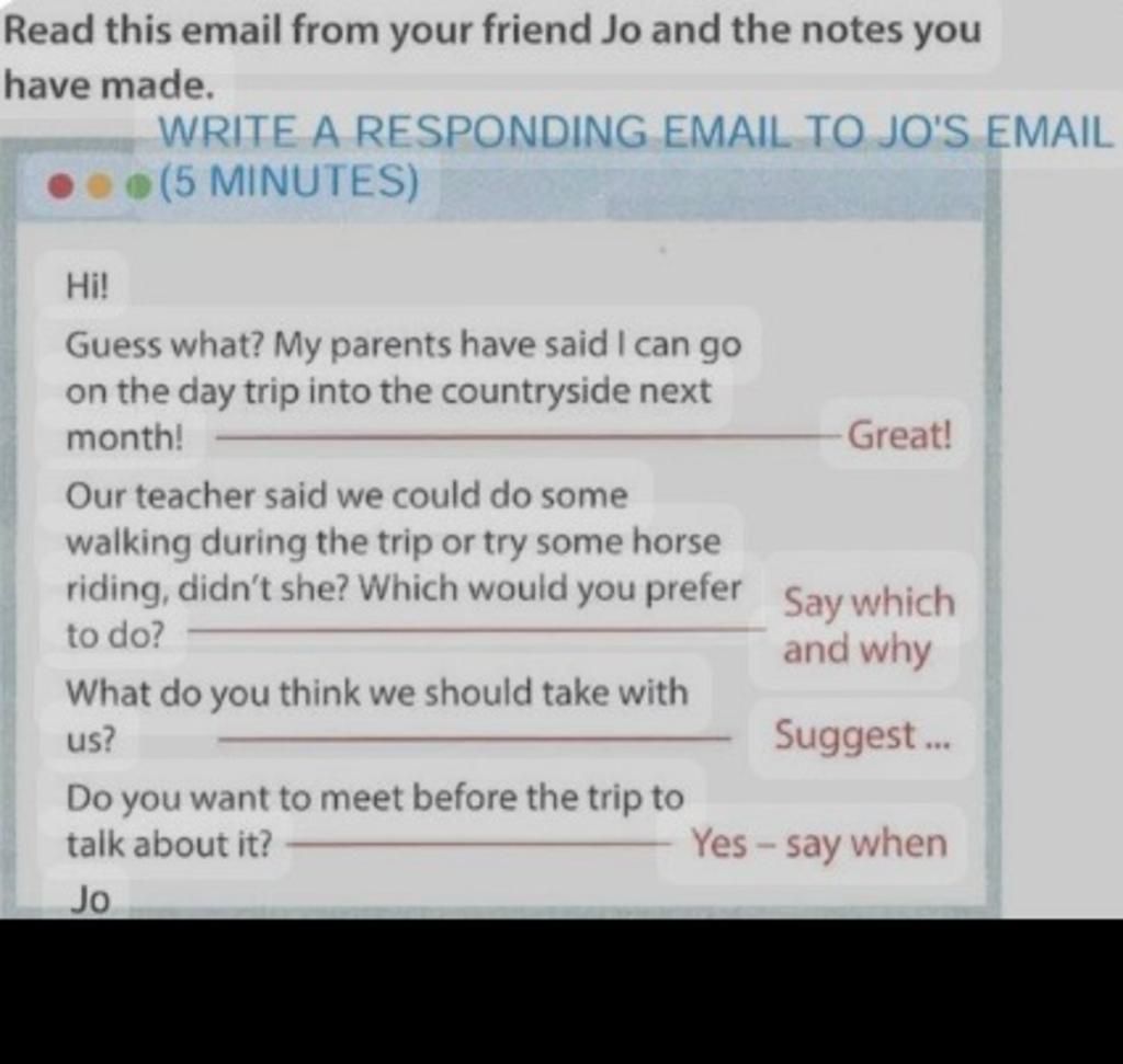 Read this email from your friend Jo and the notes you have made. Hi ...