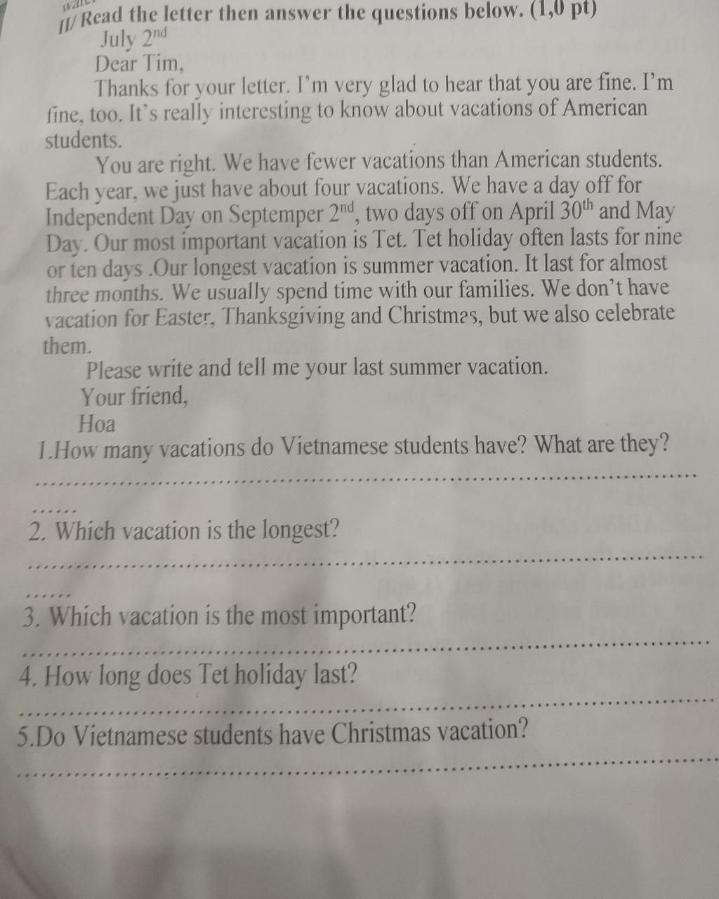 wa Read the letter then answer the questions below. (1,0 pt) July 2nd ...