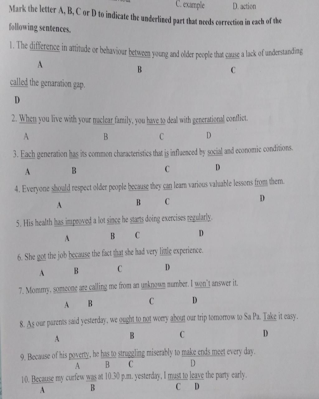 C.example D. action Mark the letter A, B, C or D to indicate the ...