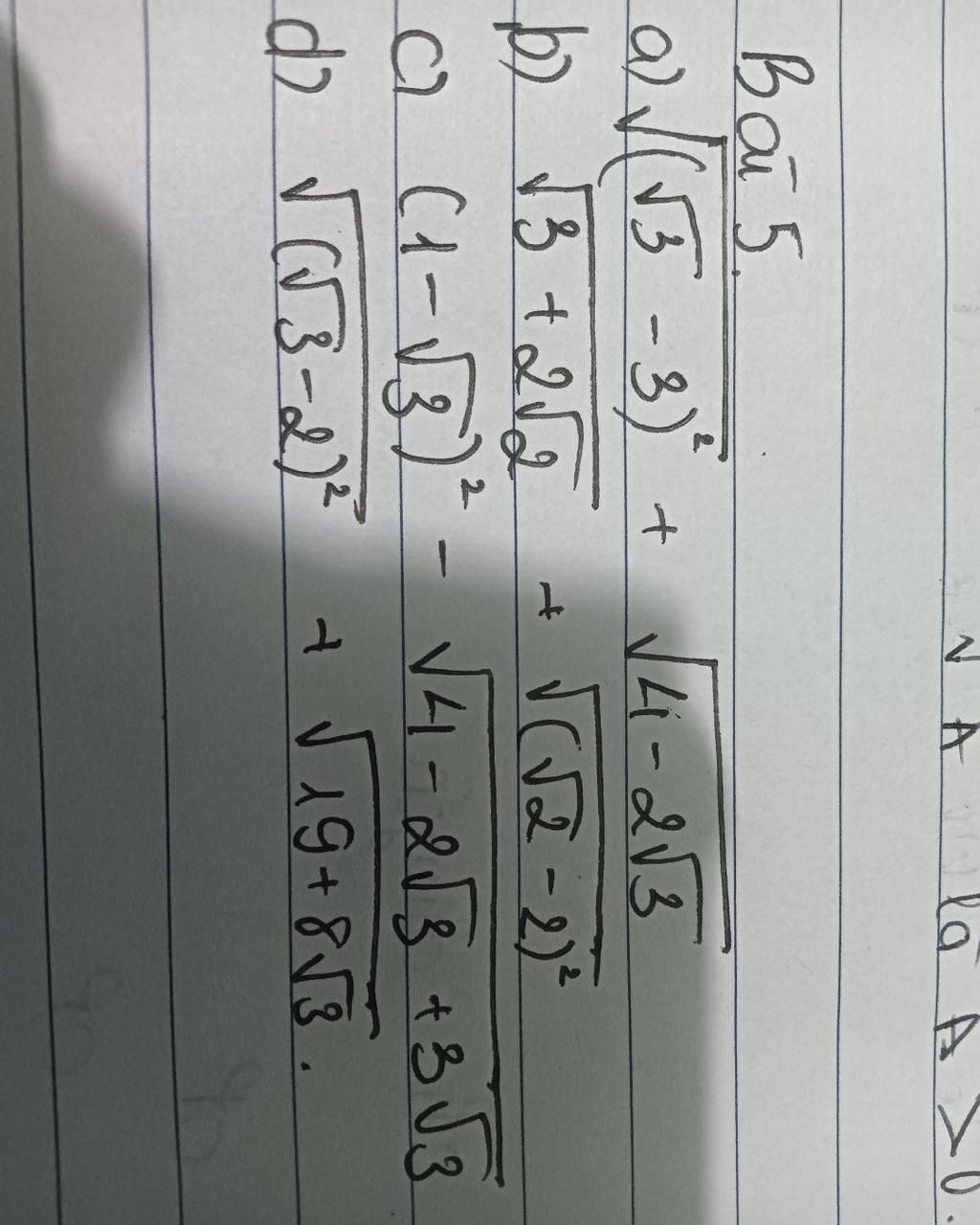 NA la Bai 5. 2)√(√5-3) a) V(13 - 3 ) + 14 - 2√3 b2 b) √3 +2√2 2 √√√2-2 ...