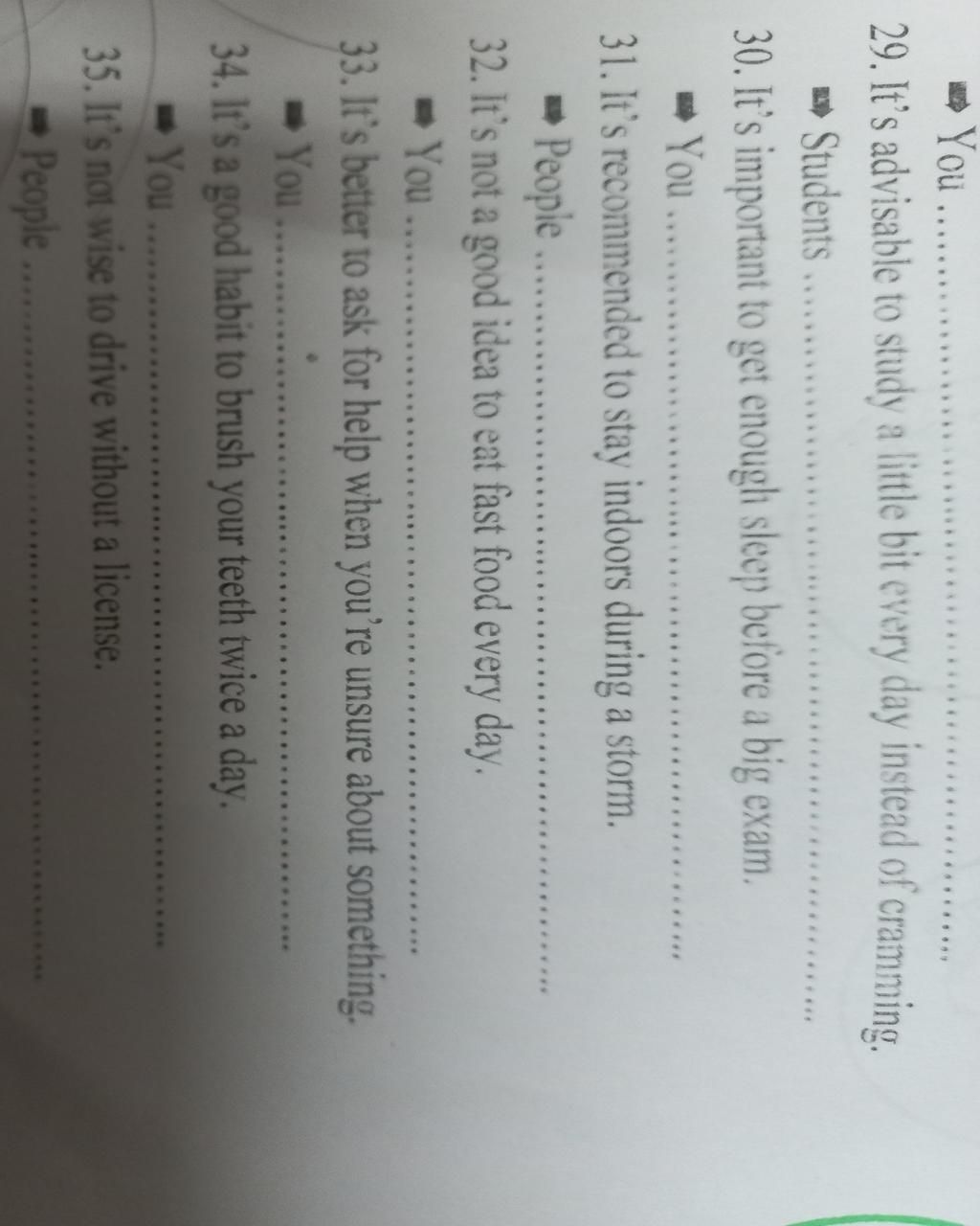 You.... 29. It's advisable to study a little bit every day instead of cramming. Students ...
