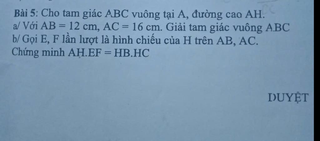 giúp tới giải phần b với ai làm trc cho 5 star c.ơn nhiềuBài 5: Cho tam giác ABC vuông tại A ...