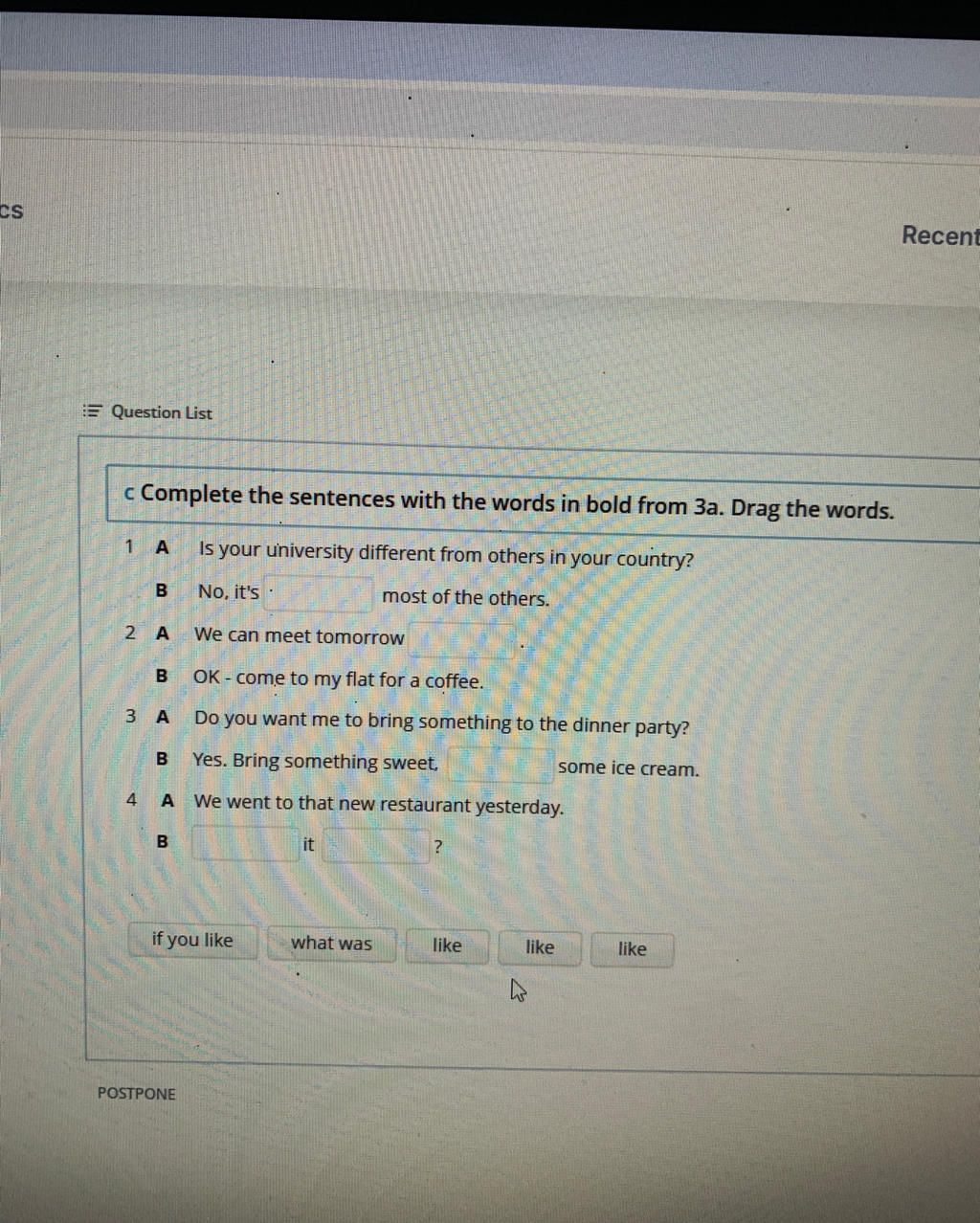 CS Question List c Complete the sentences with the words in bold from ...