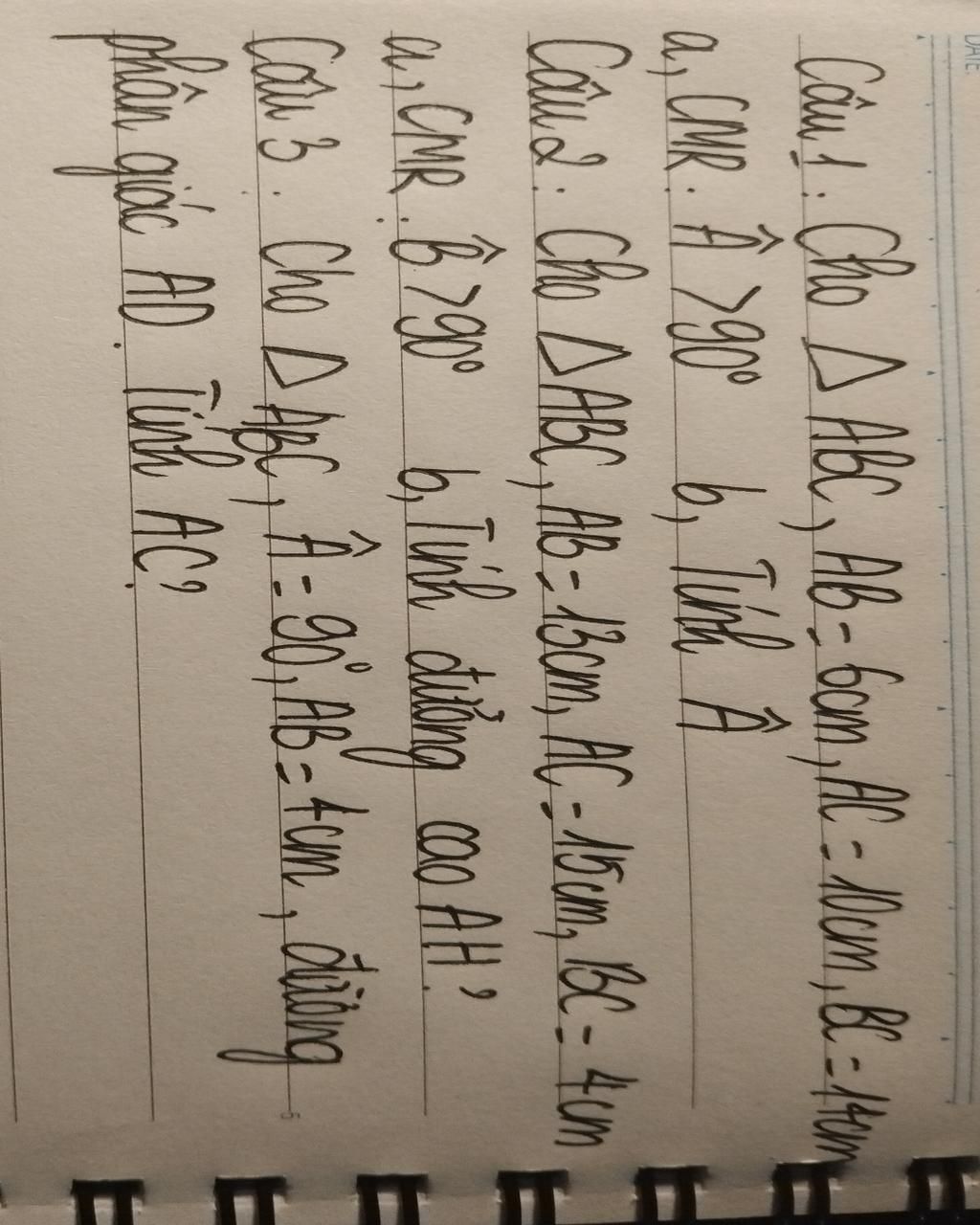 DATE a, CMR Ậ 2900 bị tính Â a, CNR. Bro phân giác AD. Tỉnh Câu 3: Cho ...