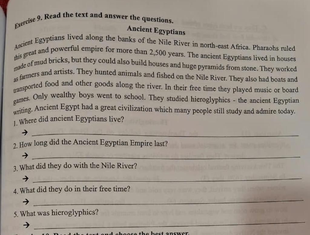 Exercise 9. Read the text and answer the questions. Ancient Egyptians ...