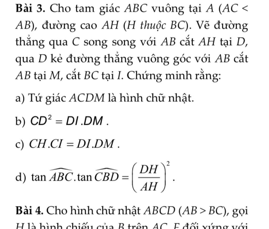 Bài 3. Cho tam giác ABC vuông tại A (AC