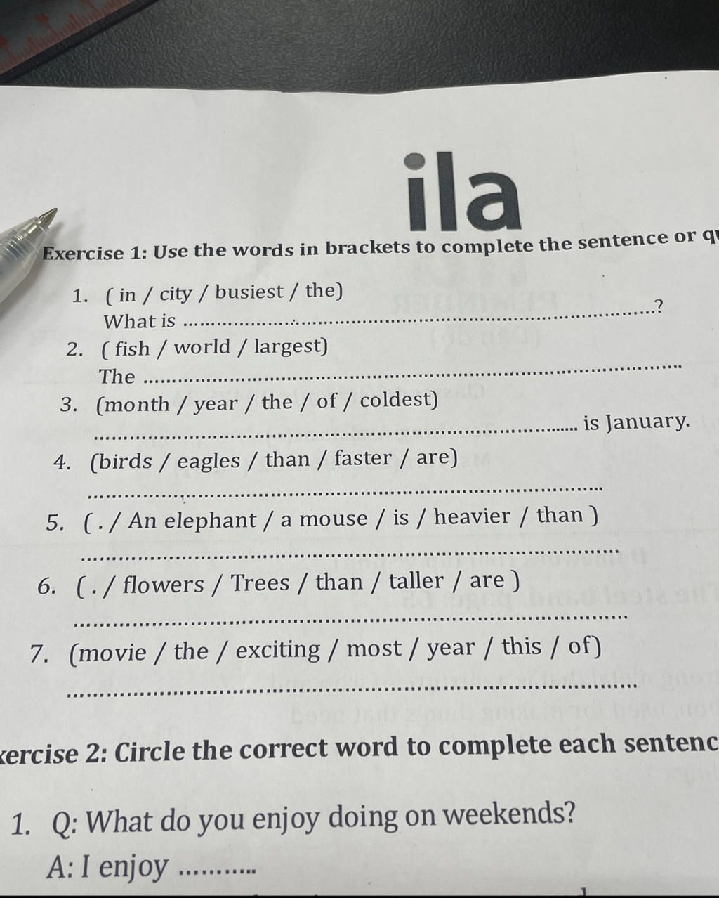 ila Exercise 1: Use the words in brackets to complete the sentence or ...